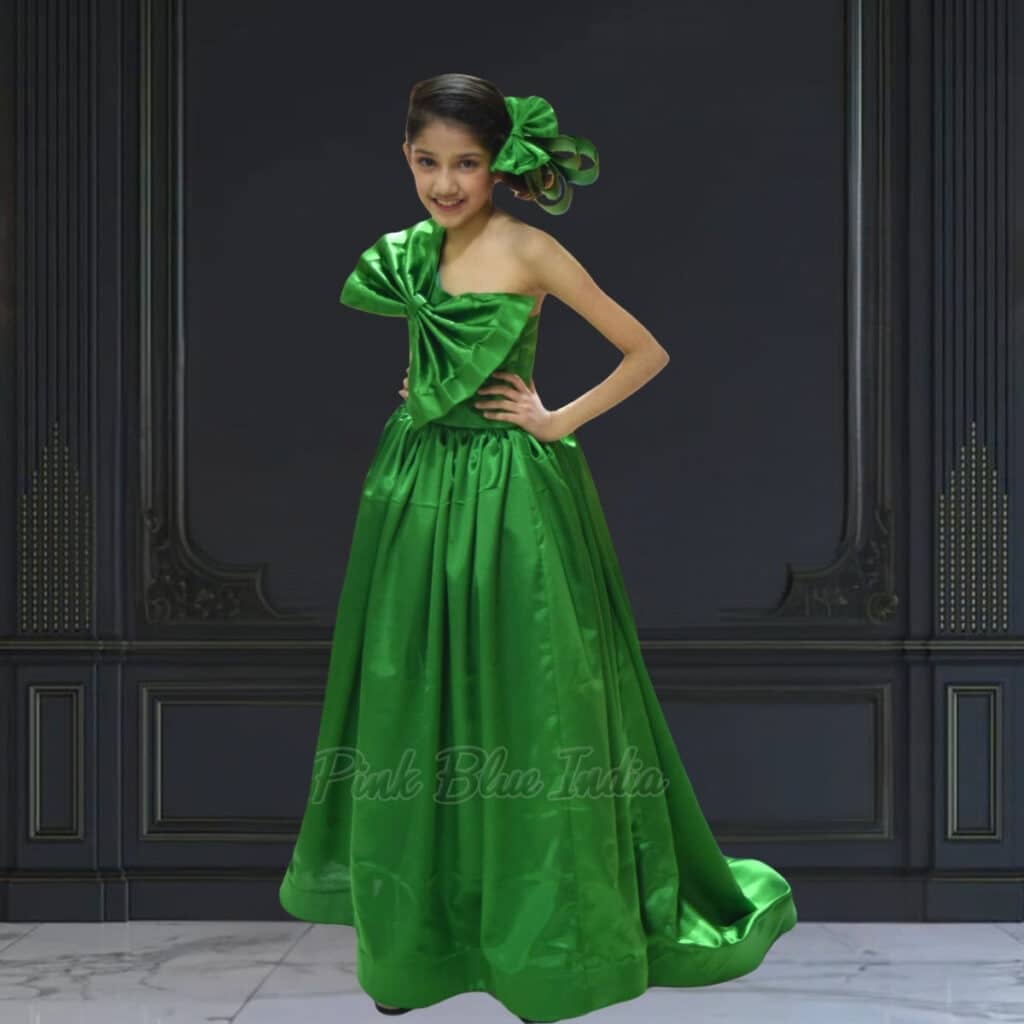 Buy Green One-Shoulder Gown for 1-15 year Girls Online