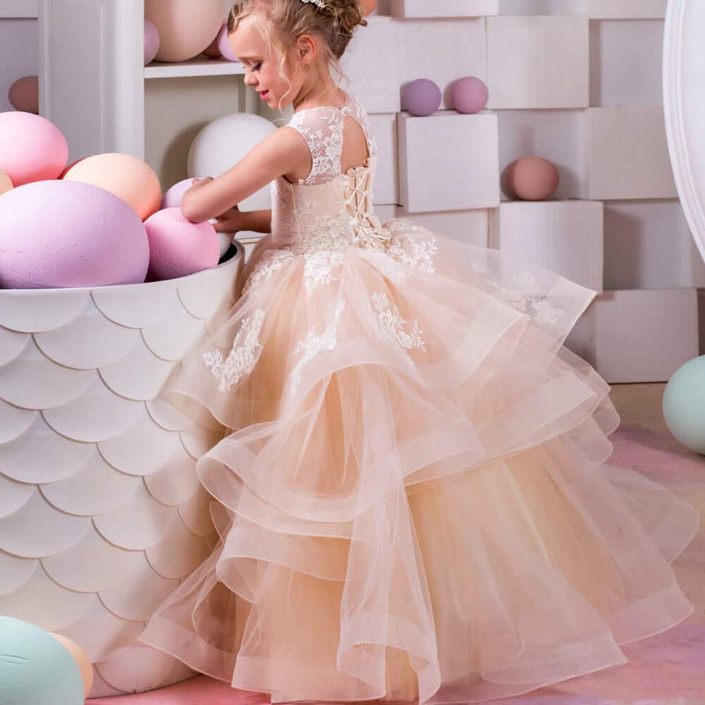 Little Princess Ball Gown Flower Girl Dress | Girls Long Birthday Dress