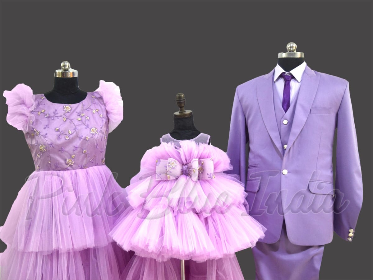Lavender Party Wear Family Combo Matching Set